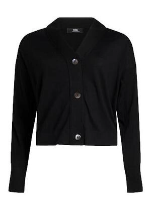 Alpha Studio Merino Wool Cardigan With Piped Trims - Black