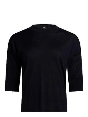 Alpha Studio Merino Wool 3/4 Sleeve Sweater - Black