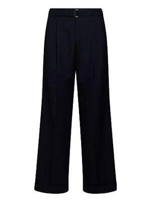Officine Générale Virgin Wool Tailored Wide Leg Pants - Navy