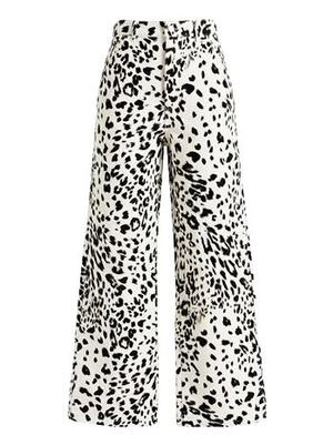 DES_PHEMMES High Waisted Wide Leg Jeans With Animal Print - White