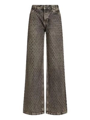 8PM Charcoal Cotton Wide-leg Jeans With Crystal Embellishments - Grey
