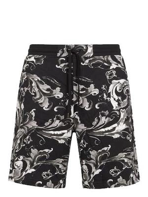 Versace Floral Print Cotton Bermuda Shorts - Black
