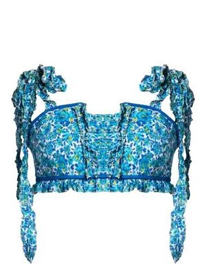 Poupette St Barth Viscose Floral Print Crop Top - Blue