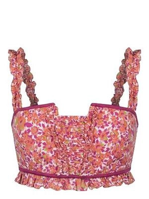 Poupette St Barth Viscose Floral Print Crop Top - Pink