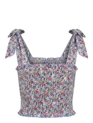 Poupette St Barth Viscose Floral Print Shirred Crop Top - Purple