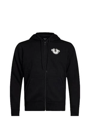 True Religion Cotton & Polyester Fleece Zip-up Hoodie With Appliqu - Black