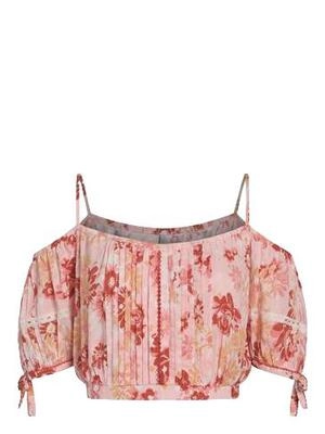 Poupette St Barth Floral Print Viscose Crop Top - Pink