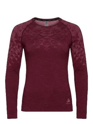 ODLO Merino Wool Blend Long Sleeve Base Layer Top - Plum