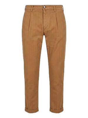JACOB COHЁN Tailored Cotton Stretch Herringbone Pants - Beige