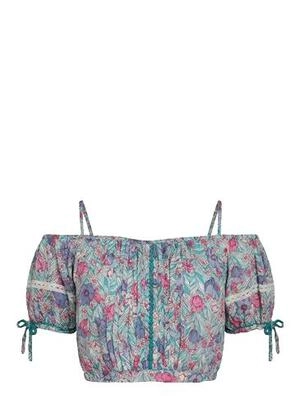 Poupette St Barth Sky Viscose Floral Print Off-the-shoulder Top - Blue