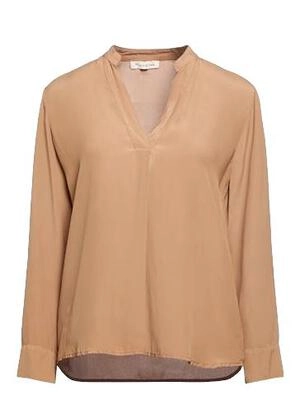 MANILA GRACE Viscose And Silk Blend Long Sleeve V-neck Top - Beige