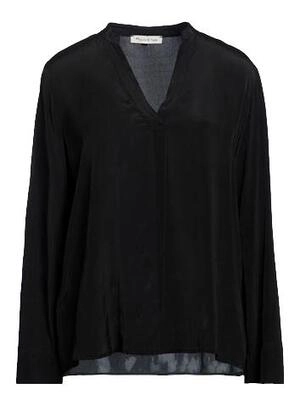 MANILA GRACE Viscose And Silk Blend Long Sleeve V-neck Top - Black