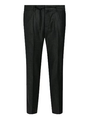 PAOLONI Virgin Wool Blend Houndstooth Tailored Trousers - Dark Green