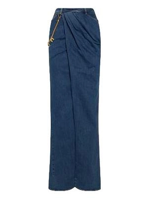 Elisabetta Franchi Flared Denim Skirt With Charm Detail - Blue