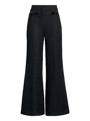 Sandro Tweed Wide-leg Pants With Satin Trims - Black