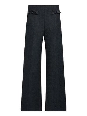 Sandro Wide-leg Tweed Pants With Ruffle Detail - Black