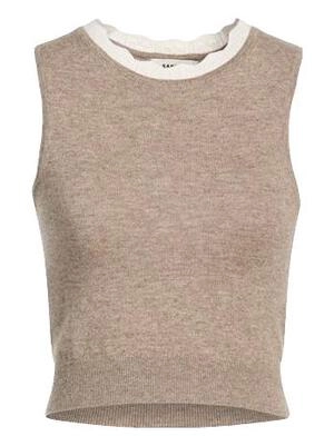 Sandro Sleeveless Knit Top With Ruffles - Taupe