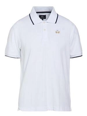 LA MARTINA Man Polo Shirt Navy Size S Cotton White