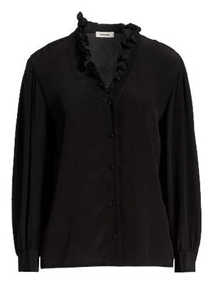Sandro Ruched Silk Shirt - Black