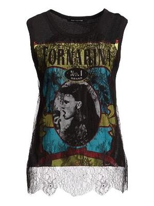 FORNARINA Cotton Jersey Lace Tank Top - Black