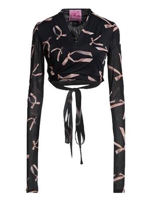 Pinko Wrap Top With Long Sleeves And Deep Neckline - Black