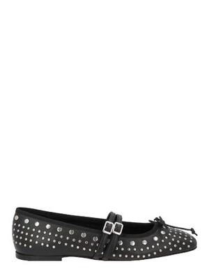 BALDININI Leather Ballet Flats With Studs And Bow Detailing - Black
