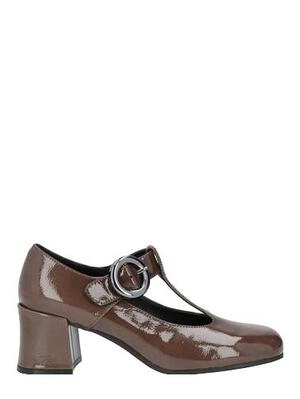 CAFÈNOIR Chocolate Leather T-bar Pumps - Brown