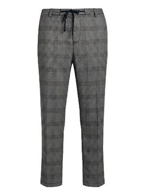 LIU •JO MAN Charcoal Houndstooth Tweed Tapered Leg Pants - Grey
