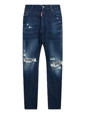 Dsquared2 Straight-leg Jeans In Dark Wash Denim With Crystal Embellishments - Blue