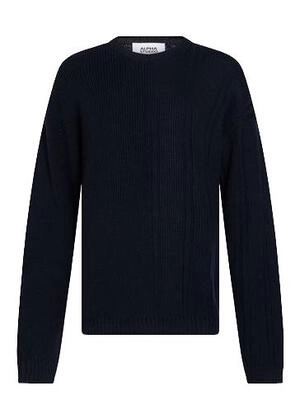 Alpha Studio Midnight Merino Wool Crewneck Sweater - Blue