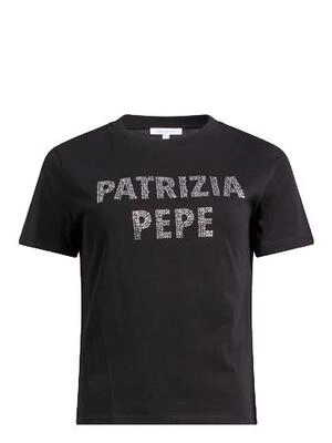 Patrizia Pepe Cotton Jersey T-shirt With Crystal Embellishments - Black