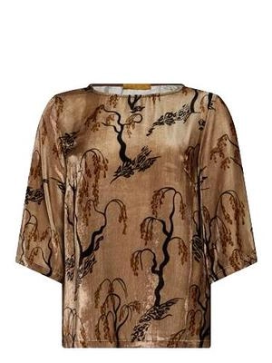 SIYU Light Brown Viscose Silk Top - Beige