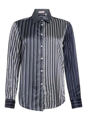 CAMICETTASNOB Viscose, Silk, And Elastane Striped Shirt - Navy