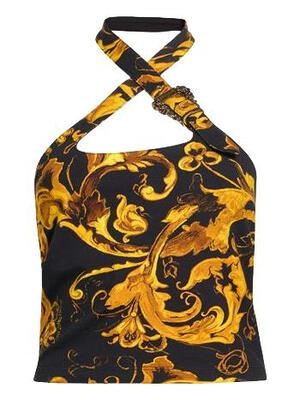 Versace Floral Print Halterneck Cropped Top - Black