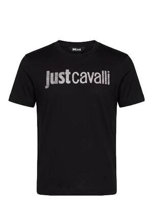 Just Cavalli Glitter Logo Print Cotton T-shirt - Black