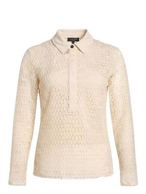 Rag & Bone Crochet Knit Long Sleeve Polo Shirt - Ivory