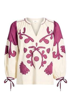Ba&sh Cream Seersucker Paisley-print Embroidered Blouse - White