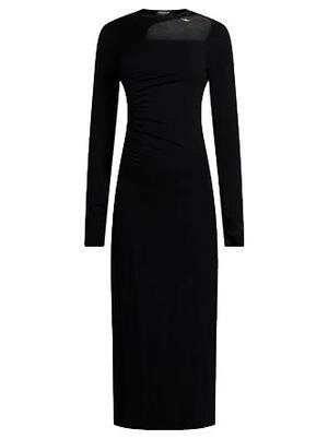 DONDUP Viscose & Elastane Gathered Cutout Crewneck Long Sleeve Midi Dress - Black