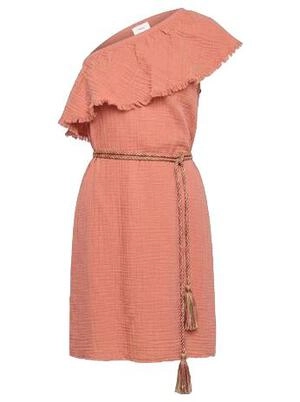 Xirena One-shoulder Seersucker Mini Dress With Ruffle And Fringe Detail - Pink
