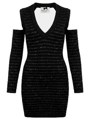 NO SECRETS Ribbed-knit Metallic Mini Dress With Sequins - Black