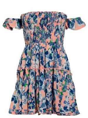 Poupette St Barth Viscose Floral Shirred Off-the-shoulder Mini Dress - Blue