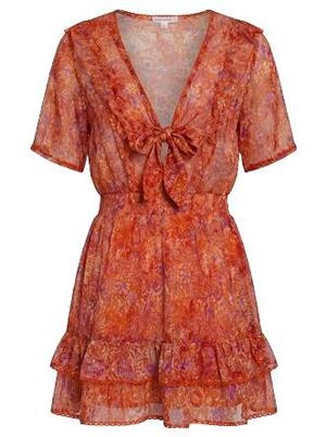Poupette St Barth Silk Floral Print Ruffled Mini Dress - Orange