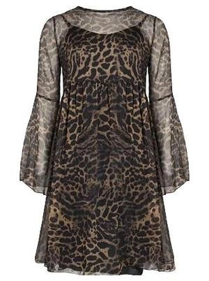 KAOS Long Sleeve Georgette Mini Dress - Brown