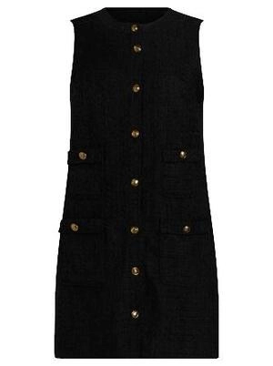 Sandro Tweed Mini Dress With Button Embellishments - Black
