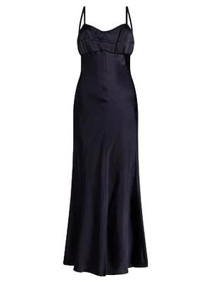 Sandro Midnight Satin Maxi Slip Dress - Blue