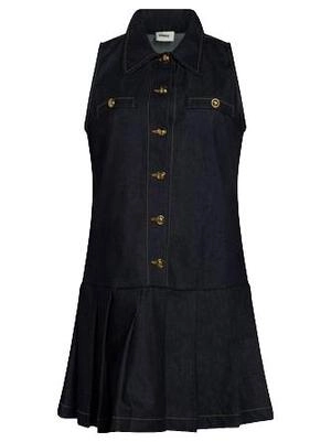 SANDRO Sandro Blue Denim Sleeveless Button-Embellished Mini Dress