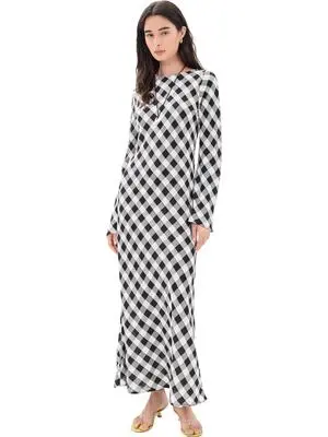 VRG GRL Gingham Check Maxi Dress With Bell Sleeves - Black Check