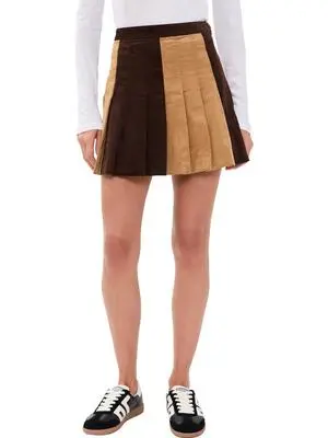 ROWING BLAZERS Mixed Corduroy Pleated Skirt - Brown