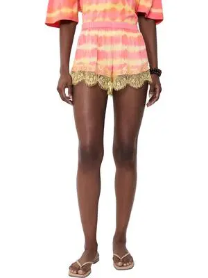 CIAO CIAO VACATION Pink Tie-dye Lace Trim Shorts - Sunkiss
