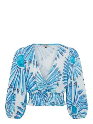 CASA ATELIER BY FERDINANDO FUSCO Linen Puffy Top With Anchovy Print - White/blue